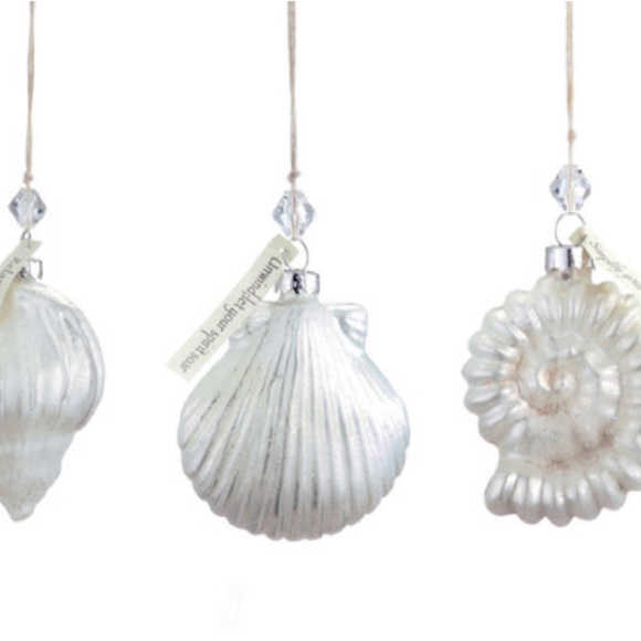 Silvestri | Holiday | Coastal Sea Shell Ornaments Set Of 3 Glass 3 Inch ...